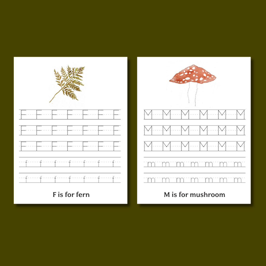 Nature Alphabet Tracing Worksheets – Acorn to Oak